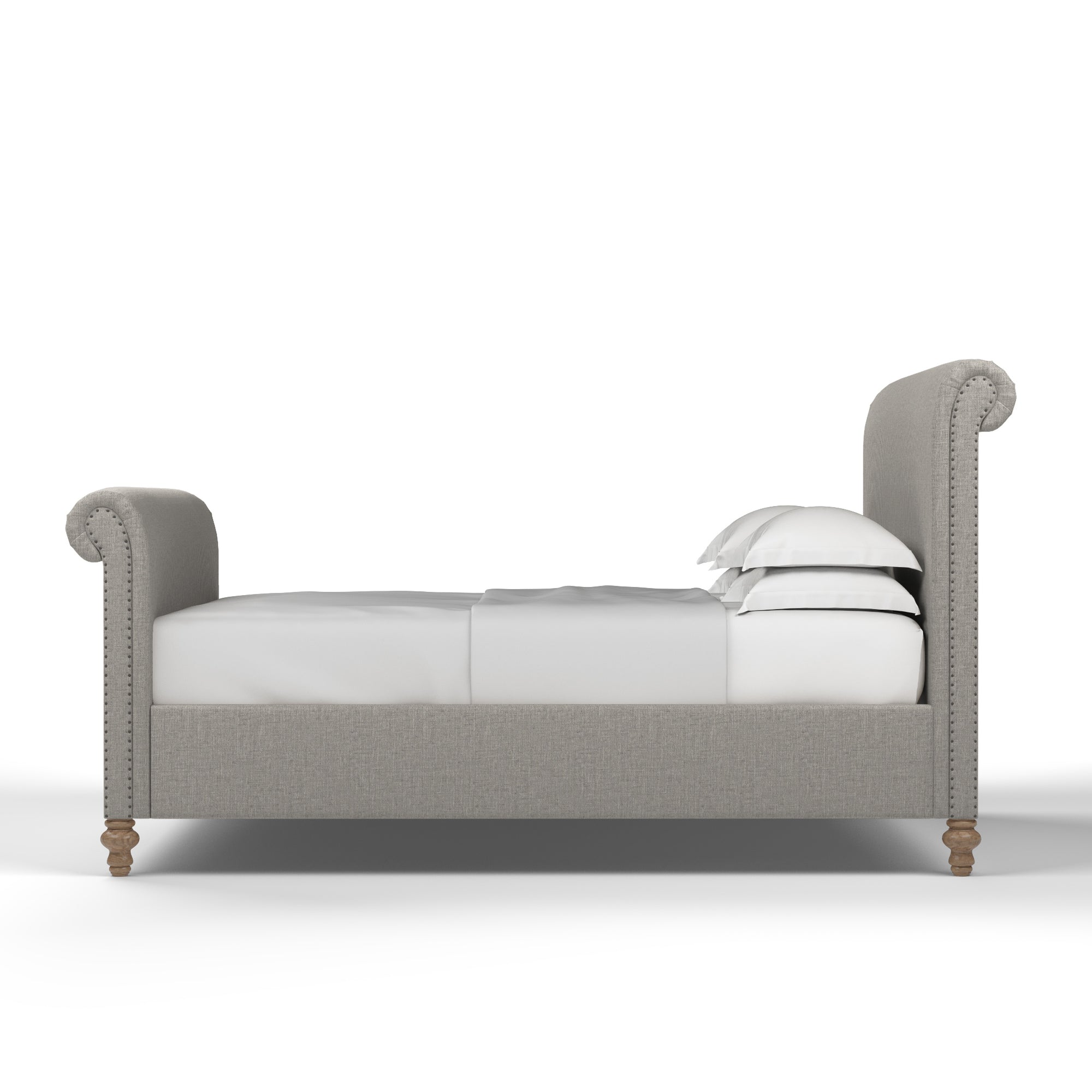 Empire Scroll Bed w/ Footboard - Silver Streak Box Weave Linen - Tandem ...