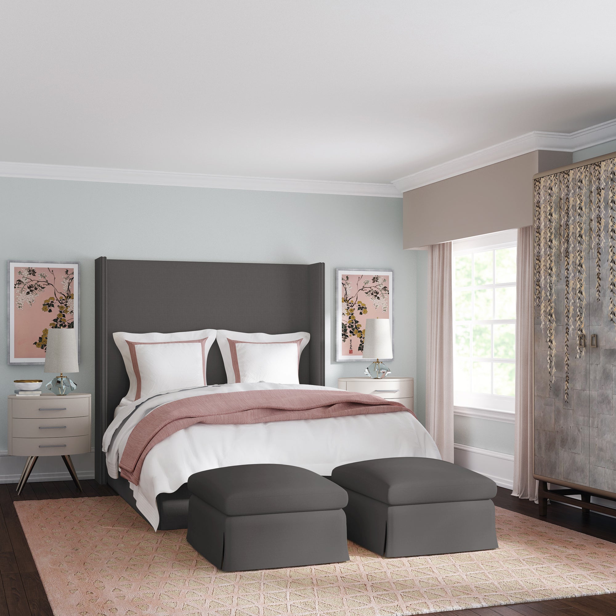 Kaiser Box Bed - Graphite Box Weave Linen - Tandem Arbor